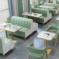 China Modern PU Leather Dining Table and Chairs Set for Restaurant Coffee Shop Custom Color ZX-43106 for sale