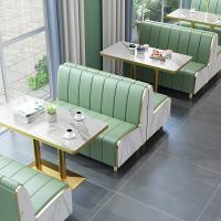 China Modern PU Leather Dining Table and Chairs Set for Restaurant Coffee Shop Custom Color ZX-43106 for sale