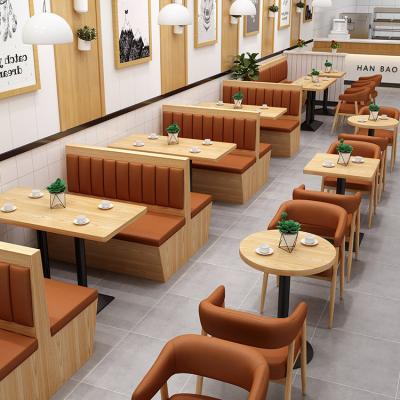 China Solid Wood Dining Table and Chairs Set Modern Restaurant Booth Seating for Coffee Shop 4 Seats for sale