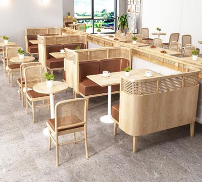China Custom Retro Cafe Table and Chair Set Wooden PU Leather Restaurant Booth Seating 2 Seats for sale