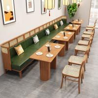 China Custom Retro Cafe Table and Chair Set Wooden PU Leather Restaurant Booth Seating 2 Seats for sale