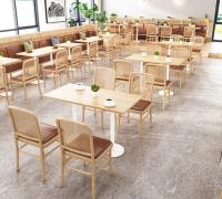 China Custom Retro Cafe Table and Chair Set Wooden PU Leather Restaurant Booth Seating 2 Seats for sale
