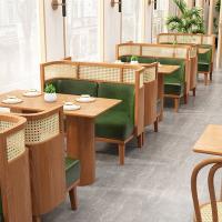 China Custom Retro Cafe Table and Chair Set Wooden PU Leather Restaurant Booth Seating 2 Seats for sale