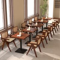 China Retro American Restaurant Furniture Vintage Wooden Dining Table and Chair Set Solid Wood Cafe for sale