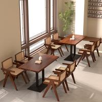 China Retro American Restaurant Furniture Vintage Wooden Dining Table and Chair Set Solid Wood Cafe for sale