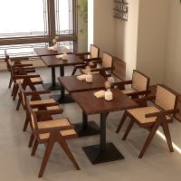 China Retro American Restaurant Furniture Vintage Wooden Dining Table and Chair Set Solid Wood Cafe for sale