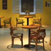 China Retro American Style Solid Wood Metal Base Restaurant Dining Table and Chair Set 4 Seats for sale
