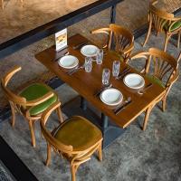 China Retro American Style Solid Wood Metal Base Restaurant Dining Table and Chair Set 4 Seats for sale