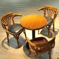 China Retro American Style Solid Wood Metal Base Restaurant Dining Table and Chair Set 4 Seats for sale