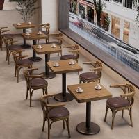 China Retro American Style Solid Wood Metal Base Restaurant Dining Table and Chair Set 4 Seats for sale