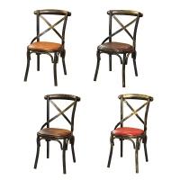 China Retro American Industrial Vintage Style Plywood Wooden Coffee Table and Chairs Fast Food Cross Back Dining Set for sale