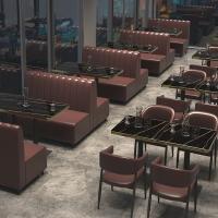 China Modern Restaurant Booth Seating Set with Metal Coffee Table and PU Leather Chairs Customizable for sale