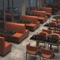 China Modern Restaurant Booth Seating Set with Metal Coffee Table and PU Leather Chairs Customizable for sale
