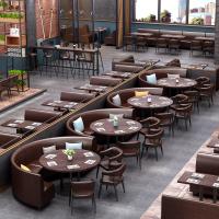China Commercial C Shape Hookah Lounge Booth Sofa and Dining Table Chairs Set PU Leather Wood for sale