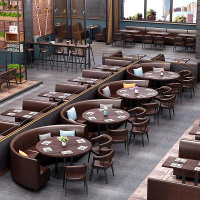 China Commercial C Shape Hookah Lounge Booth Sofa and Dining Table Chairs Set PU Leather Wood for sale
