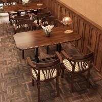 China American Retro Solid Wood Round Coffee Table with Rattan Seat Set for Cafe for sale