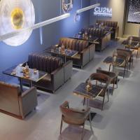 China Custom Modern Cafe Bench Seating Fast Food Restaurant Table and Chairs Coffee Shop Sofa PU Leather Metal for sale
