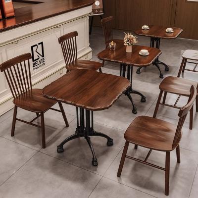 China Vintage Solid Wood Restaurant Table and Chairs Set for Coffee Shop Booth Sofa Combination Furniture for sale
