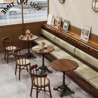 China Vintage Solid Wood Restaurant Table and Chairs Set for Coffee Shop Booth Sofa Combination Furniture for sale