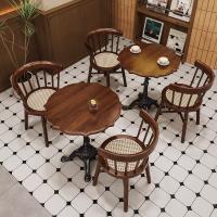 China Vintage Solid Wood Restaurant Table and Chairs Set for Coffee Shop Booth Sofa Combination Furniture for sale