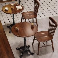 China Vintage Solid Wood Restaurant Table and Chairs Set for Coffee Shop Booth Sofa Combination Furniture for sale