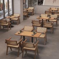 China Retro Solid Wood Dining Table Set with Rattan Chairs for Coffee Shop Restaurant Furniture for sale