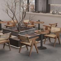 China Retro Solid Wood Dining Table Set with Rattan Chairs for Coffee Shop Restaurant Furniture for sale