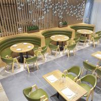 China Commercial Restaurant Leather Booth Sofa Seating Wooden Furniture Set with Table and Chairs for Cafe Shop for sale