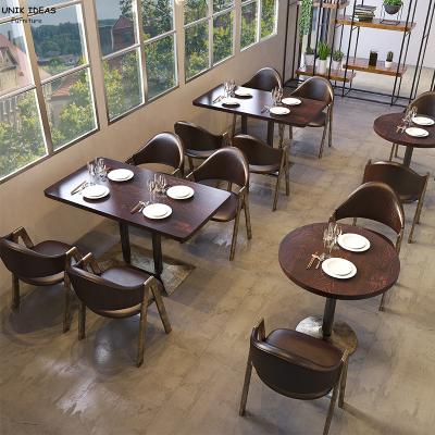 China Industrial Style Coffee Shop Booth Sofa Set with Table and Chair Solid Wood PU Leather Custom Size for sale