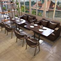 China Industrial Style Coffee Shop Booth Sofa Set with Table and Chair Solid Wood PU Leather Custom Size for sale
