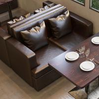China Industrial Style Coffee Shop Booth Sofa Set with Table and Chair Solid Wood PU Leather Custom Size for sale
