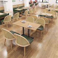 China Modern Restaurant Dining Table and Chairs Set Wooden Rattan Booth Sofa Seating Customizable Size for Coffee Shop for sale