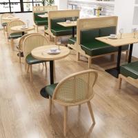 China Modern Restaurant Dining Table and Chairs Set Wooden Rattan Booth Sofa Seating Customizable Size for Coffee Shop for sale