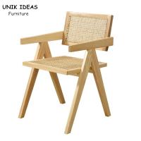 China Nordic Solid Wood Rattan Dining Chair for Home Restaurant Cafe Durable Comfortable Seating 4pcs MOQ for sale