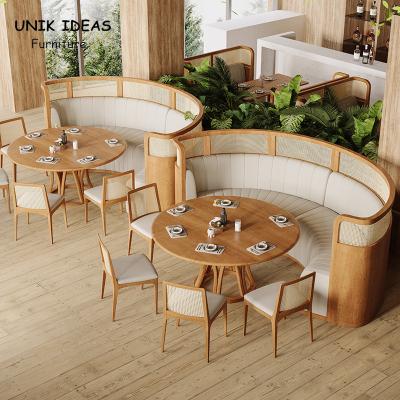 China Customizable C-Shape Sectional Booth Seating Restaurant Wood Leather Half Circle Circular Round Sofa for sale