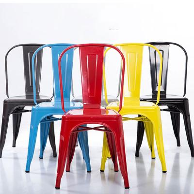 China Industrial Style Stackable Iron Bar Stool Metal Dining Chair Custom Color Cafe for sale