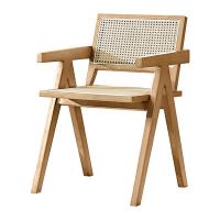 China Solid Wood Rattan Dining Chair Nordic Cafe Armchair Living Room Balcony Lounge Chair 2pcs for sale