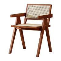 China Solid Wood Rattan Dining Chair Nordic Cafe Armchair Living Room Balcony Lounge Chair 2pcs for sale