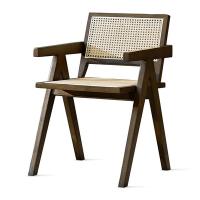 China Solid Wood Rattan Dining Chair Nordic Cafe Armchair Living Room Balcony Lounge Chair 2pcs for sale