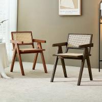 China Solid Wood Rattan Dining Chair Nordic Cafe Armchair Living Room Balcony Lounge Chair 2pcs for sale