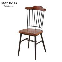 China Retro Solid Wood Dining Chair High Back Metal Frame Restaurant Bar Chair 2pcs Pack for sale