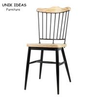 China Retro Solid Wood Dining Chair High Back Metal Frame Restaurant Bar Chair 2pcs Pack for sale