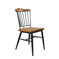 China Retro Solid Wood Dining Chair High Back Metal Frame Restaurant Bar Chair 2pcs Pack for sale