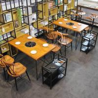 China Retro Solid Wood Dining Chair High Back Metal Frame Restaurant Bar Chair 2pcs Pack for sale