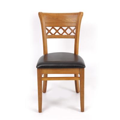 China American Country Style Solid Wood Dining Chair with Black Leather Seat for Restaurant Use for sale