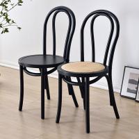 China American Retro Black Solid Beech Wood Frame Woven Rattan Seat Bistro Restaurant Dining Side Chair for sale
