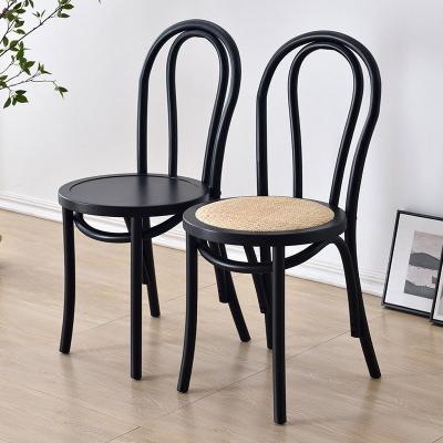 China American Retro Black Solid Beech Wood Frame Woven Rattan Seat Bistro Restaurant Dining Side Chair for sale
