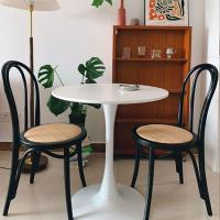 China American Retro Black Solid Beech Wood Frame Woven Rattan Seat Bistro Restaurant Dining Side Chair for sale