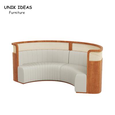China Custom Rattan Back Wooden Half Circle Restaurant Booth Seating Set with Table and Chairs for sale
