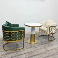 China Contemporary Glam Gold Green Velvet Lounge Chair for Coffee Shop Restaurant Sofa Set for sale